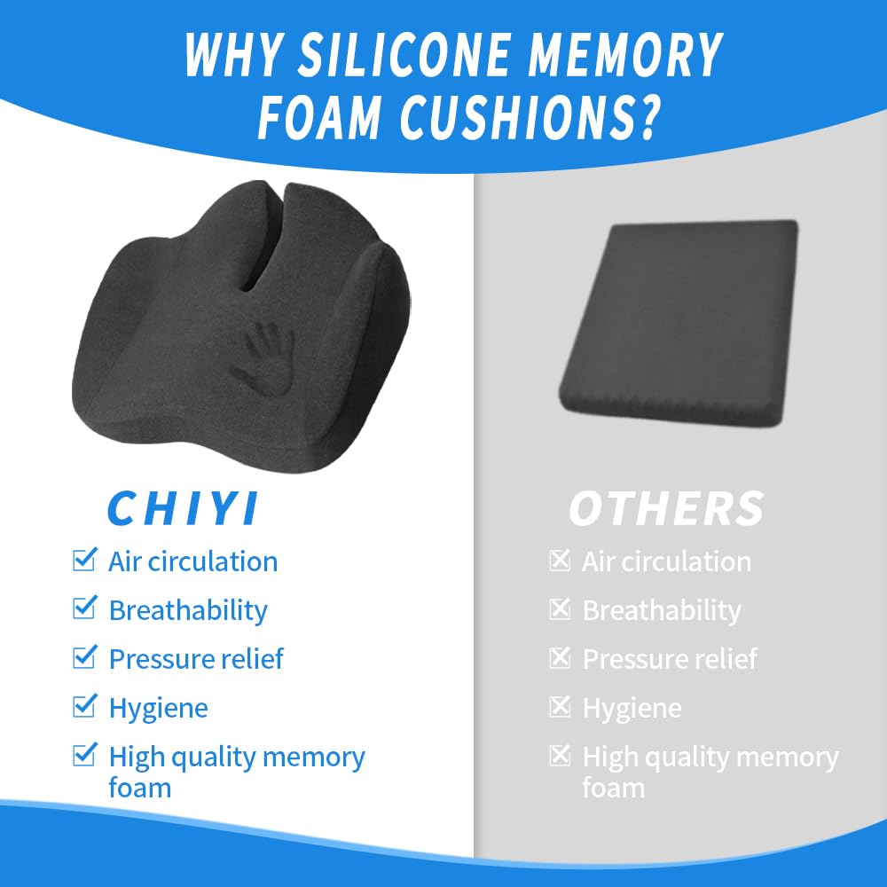 CHIYI Enhanced Gel Memory Foam Seat Cushion, Office Chair Cushion, Gel Coccyx Seat Cushion for Car, Wheelchair – Orthopedic Cooling XL Butt Pillow for Tailbone, Sciatica, Back Pain Relief (Dark Grey)