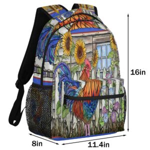 Rooster Oil Painting Travel Laptop Backpacks Lightweight Travel Hiking Camping Casual Daypack Backpack for Men Women Adults