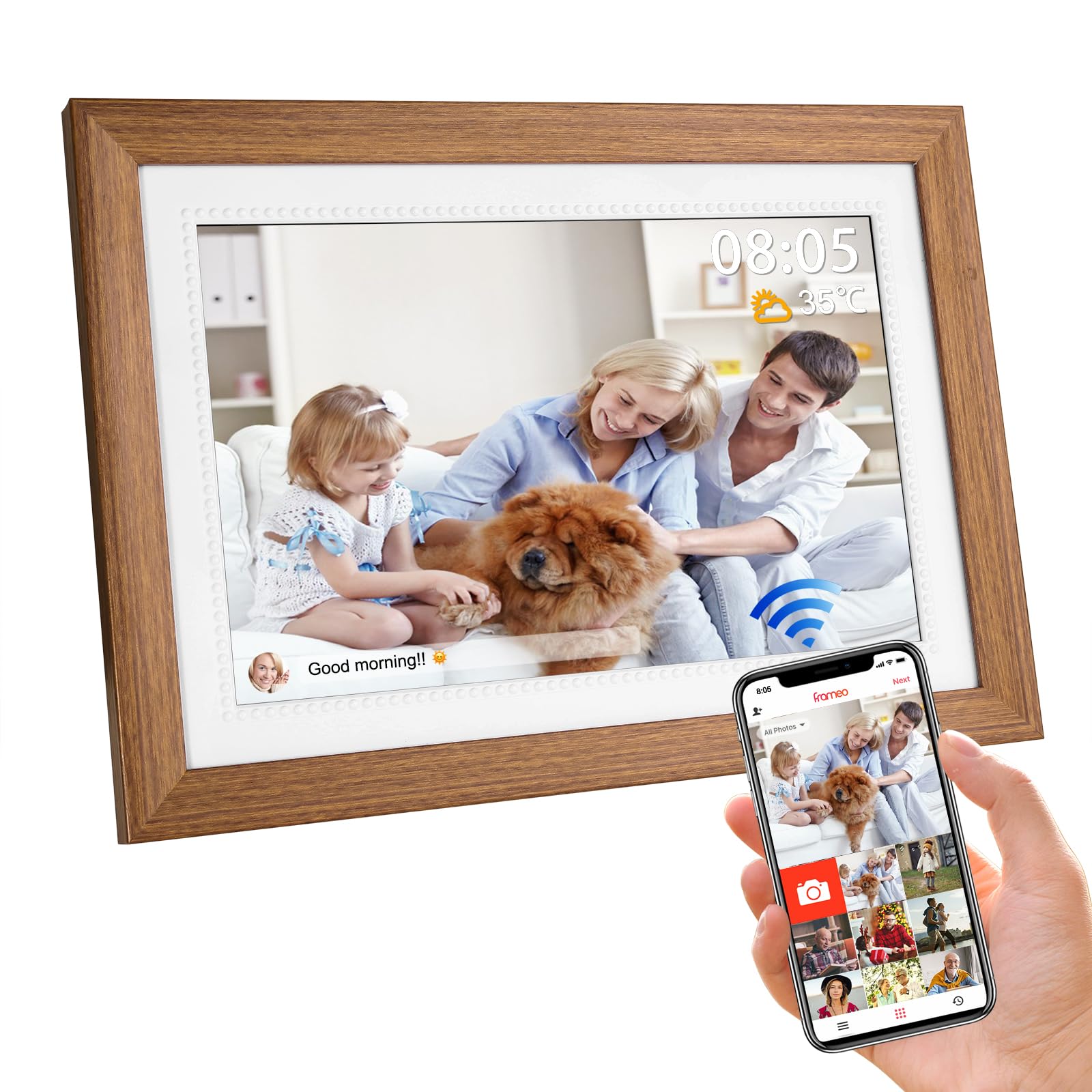 FRAMEO 10.1inch Digital Picture Frame WiFi Smart Digital Photo Frame 1280 * 800 IPS HD Touch Screen, 32GB Memory, auto-Rotate, use “FRAMEO”APP Instantly Shares Photos and Videos-Best Gift