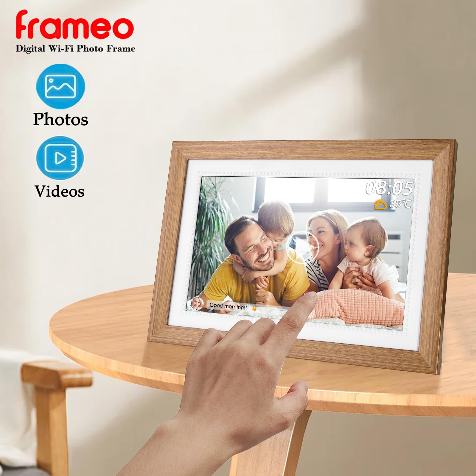 FRAMEO 10.1inch Digital Picture Frame WiFi Smart Digital Photo Frame 1280 * 800 IPS HD Touch Screen, 32GB Memory, auto-Rotate, use “FRAMEO”APP Instantly Shares Photos and Videos-Best Gift