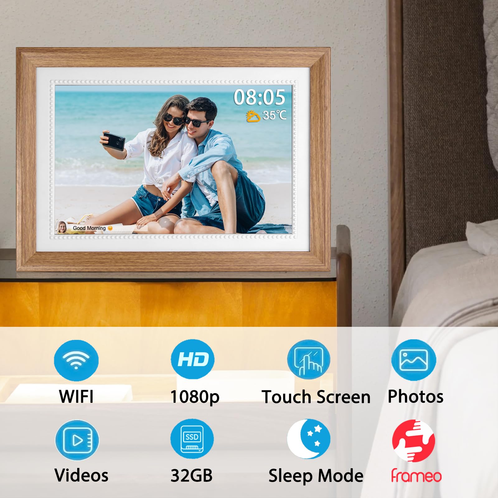 FRAMEO 10.1inch Digital Picture Frame WiFi Smart Digital Photo Frame 1280 * 800 IPS HD Touch Screen, 32GB Memory, auto-Rotate, use “FRAMEO”APP Instantly Shares Photos and Videos-Best Gift