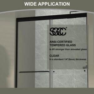 Gxcevsou 44-48" W x 72" H Semi-Frameless Sliding Shower Door, Glass Shower Door with 1/4'' (6mm) Clear SGCC Tempered Glass, Matte Black Finish, Shower Doors can be Installed Left and Right