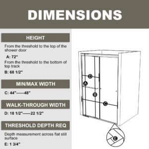 Gxcevsou 44-48" W x 72" H Semi-Frameless Sliding Shower Door, Glass Shower Door with 1/4'' (6mm) Clear SGCC Tempered Glass, Matte Black Finish, Shower Doors can be Installed Left and Right