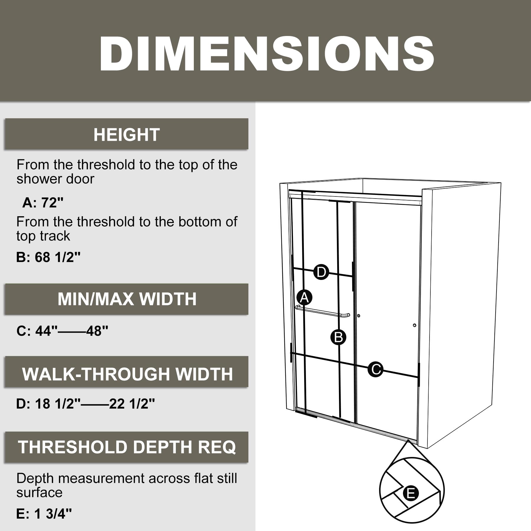 Gxcevsou 44-48" W x 72" H Semi-Frameless Sliding Shower Door, Glass Shower Door with 1/4'' (6mm) Clear SGCC Tempered Glass, Matte Black Finish, Shower Doors can be Installed Left and Right