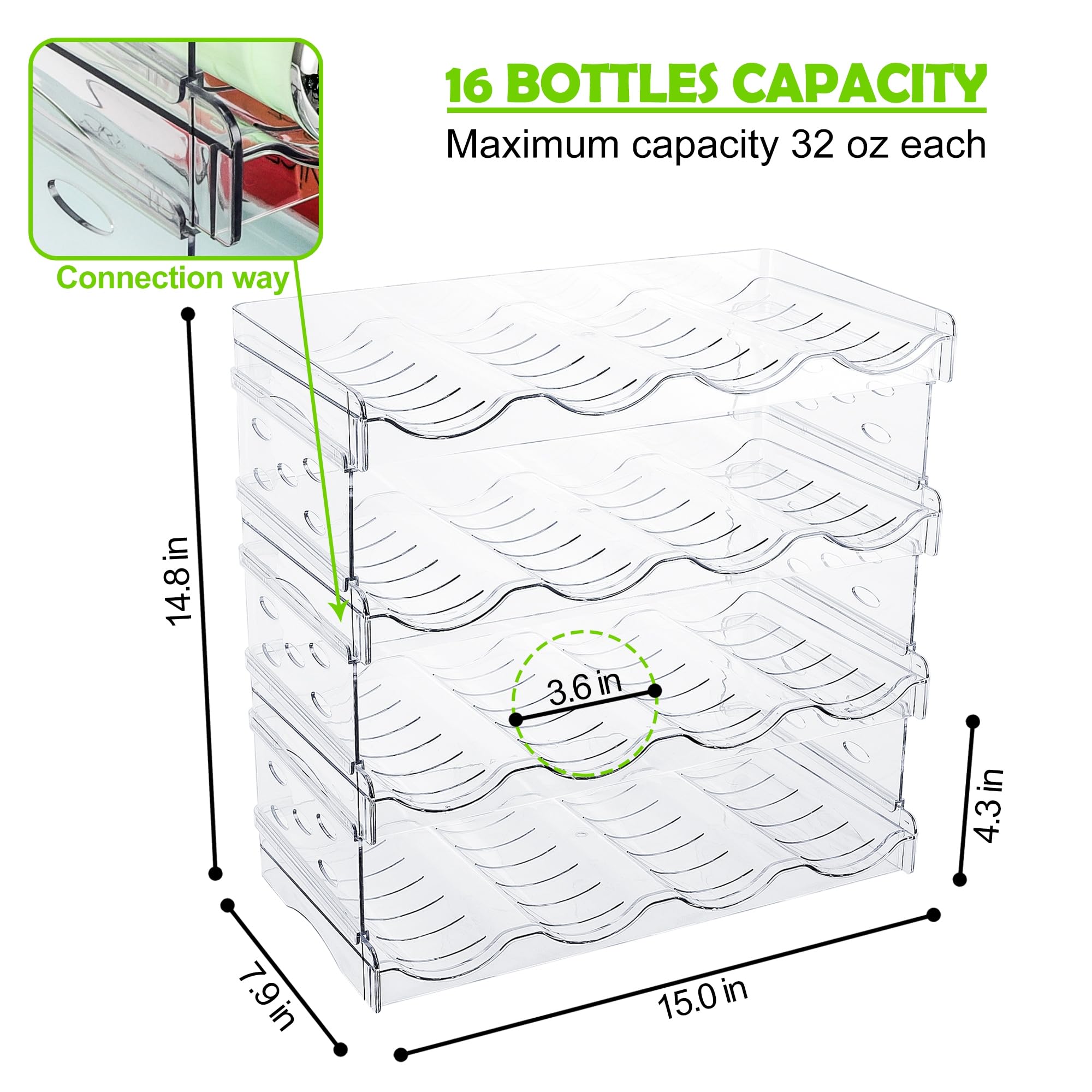 Water Bottle Organizer for Stanley 30 oz Tumbler, Water Bottle Holder for Cabinet, 4 Tier Stackable Water Bottle Storage Rack, Wine Bottle Tumbler Organizer Kitchen Organization - Hold 16 Bottles