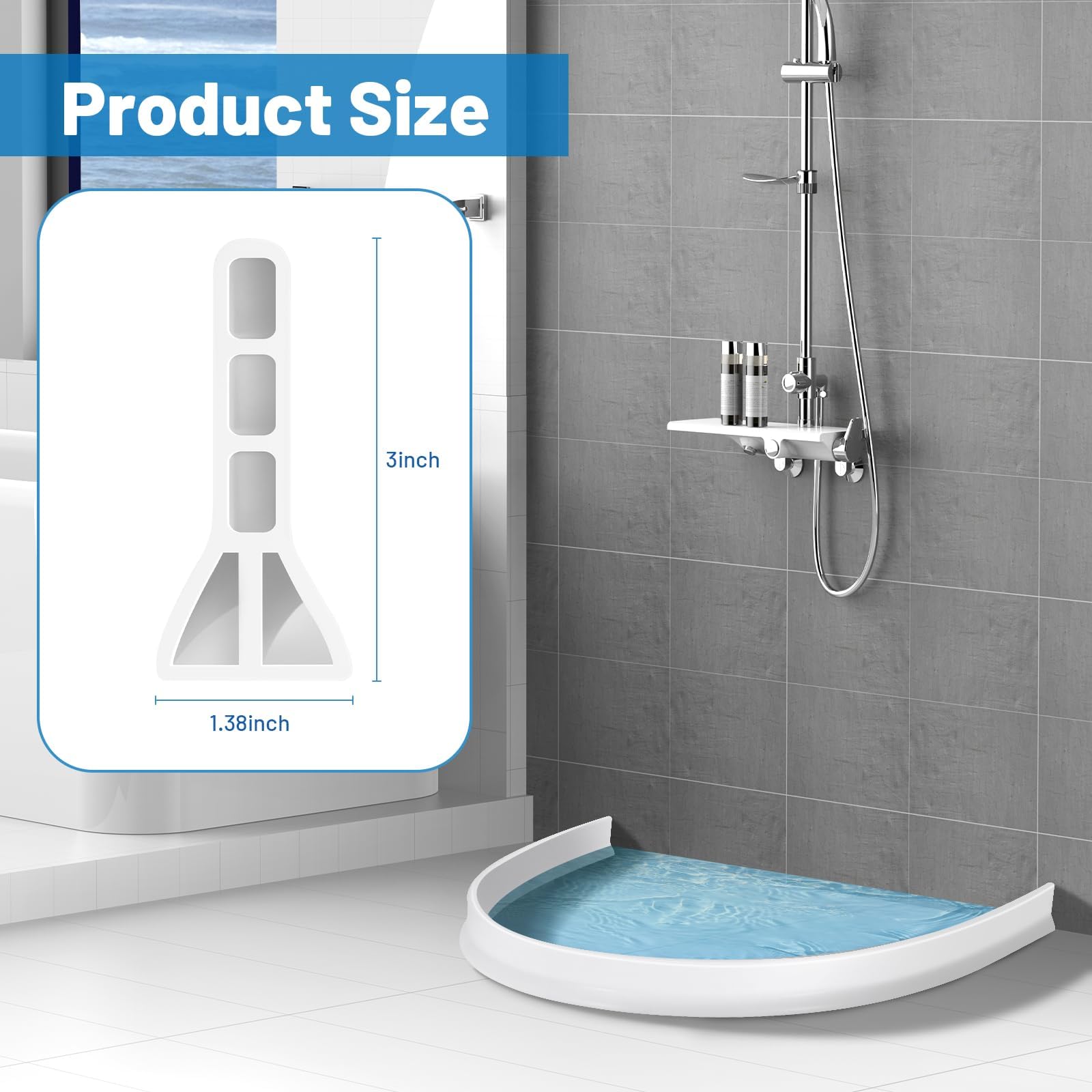 NEICAGNE 3" High Shower Threshold Water Dam 67 Inch Long Collapsible Shower Water Splash Guard Self-adhesive, Shower Water Barrier for Wet and Dry Separation in Bathroom Kitchens White