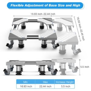 Fridge Stand Mobile Base With 4 Locking Wheels Pedestal, Adjustable Increasing Height Base 4 Strong Feet Heavy Duty Washing Machine Stand Base for Furniture Refrigerator Dryer Stand