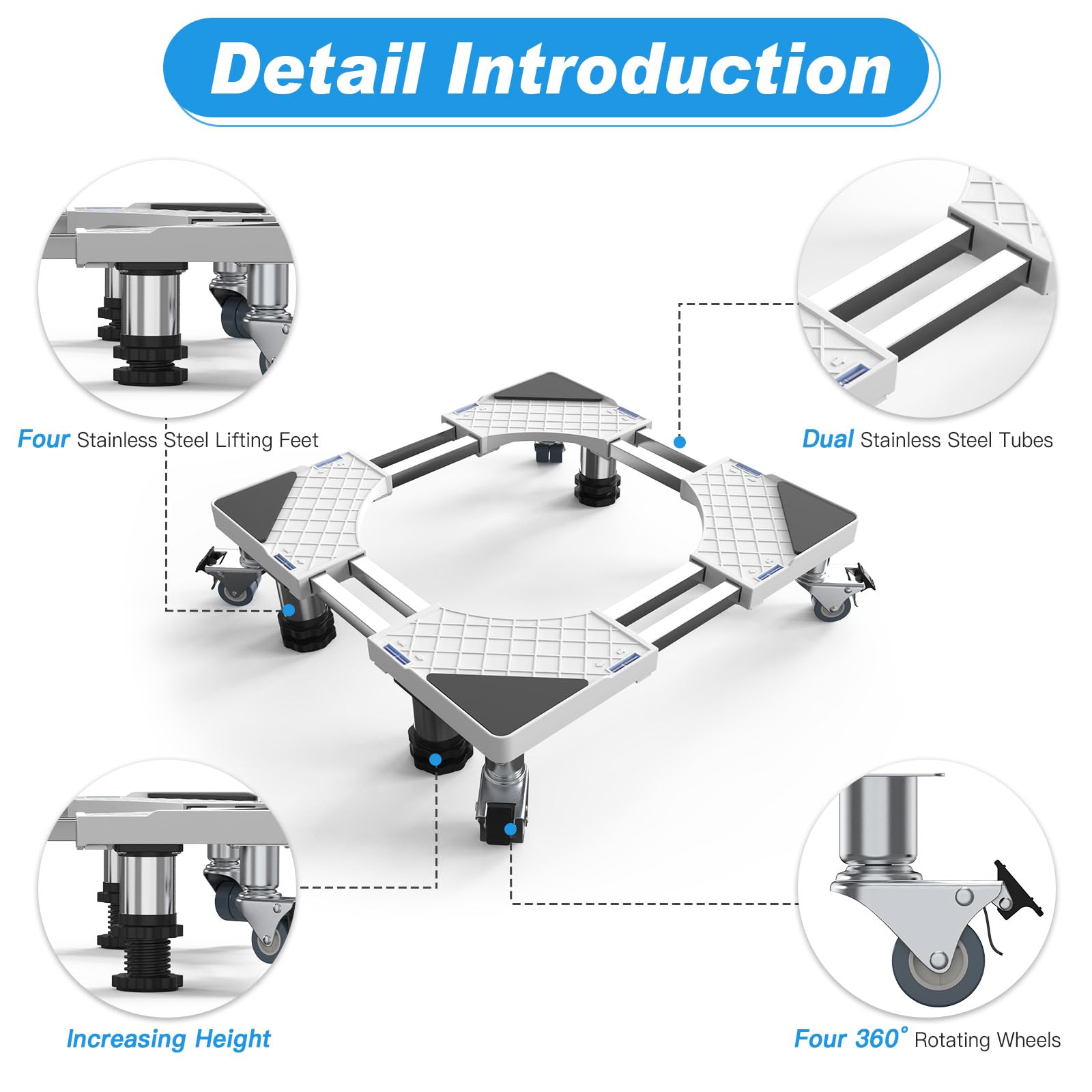 Fridge Stand Mobile Base With 4 Locking Wheels Pedestal, Adjustable Increasing Height Base 4 Strong Feet Heavy Duty Washing Machine Stand Base for Furniture Refrigerator Dryer Stand