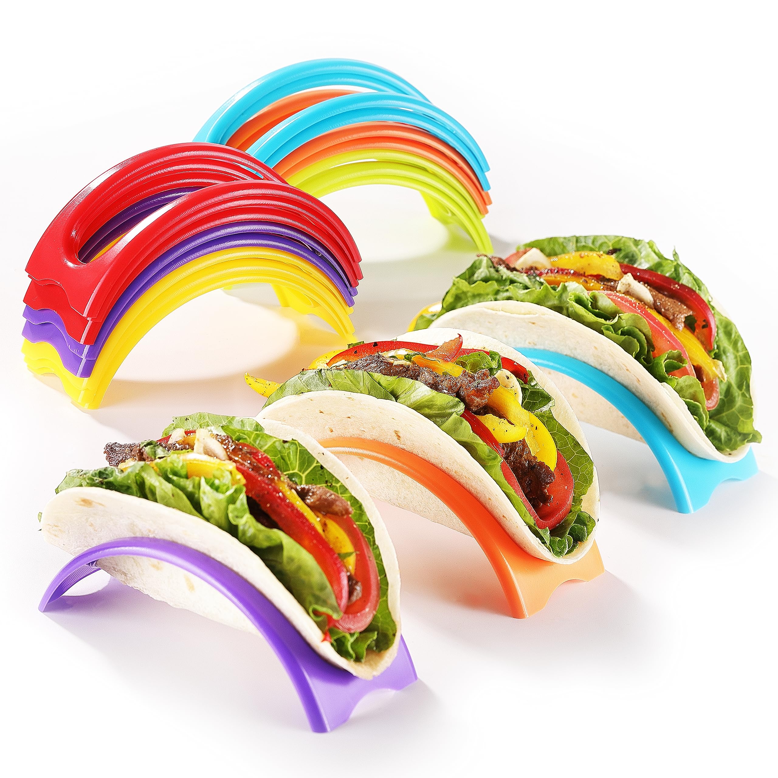 18PCS Individual Taco Holder Stand, MONGSEW Colorful Taco Holders Set of 18, Taco Stands for the individual serving, PP Materials Soft or Hard Taco Shell Holder, Dishwasher & Microwave Safe