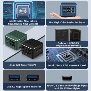 Mrroute M1 Plus Mini PC with N305 Processor, 16G RAM 256G SSD Mini Desktop PC, All-in-one Dual Display HDMI,Type-c/USB 3.0/4x2.5GbE LAN Business Mini Computer Win 11