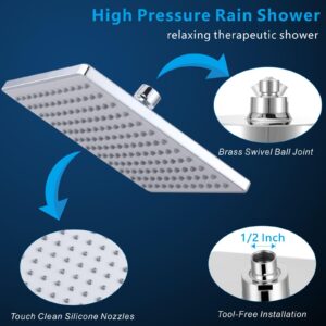 Voolan High Pressure Rain Shower Head, Luxury Modern Look, The Perfect Adjustable Replacement For Your Bathroom Shower Heads, Comfortable Shower Experience Even at Low Water Flow (Chrome)