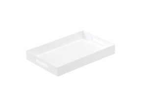 beylang glossy white sturdy acrylic serving tray with handles-10x15inch-serving coffee,appetizer,breakfast,butler-kitchen countertop tray-makeup drawer organizer-vanity table,ottoman tray-decorative