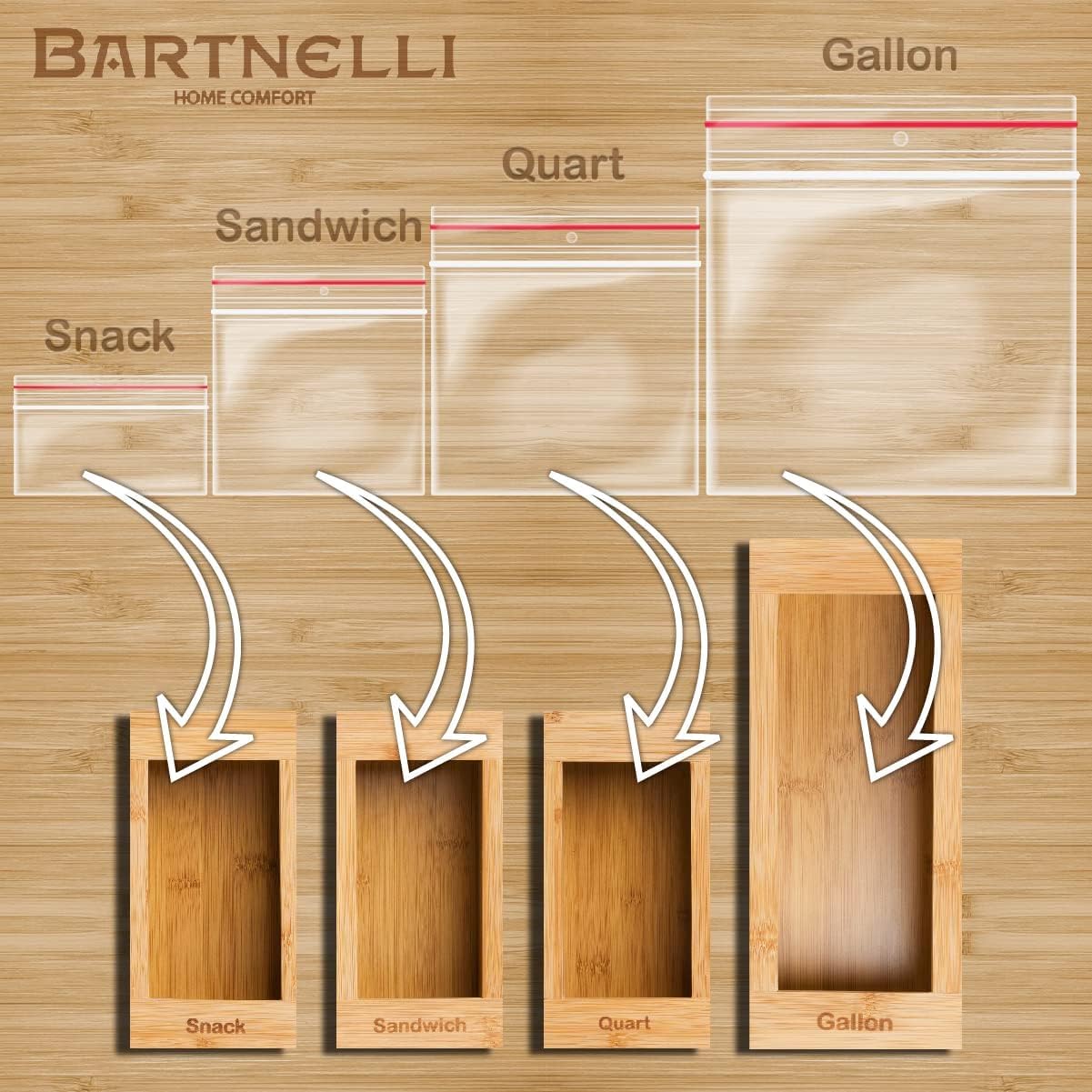 Bartnelli Seal Top Plastic Bag Organizer Storage for Kitchen Drawer Organization, Plastic Sandwich Baggie Holder Dispenser