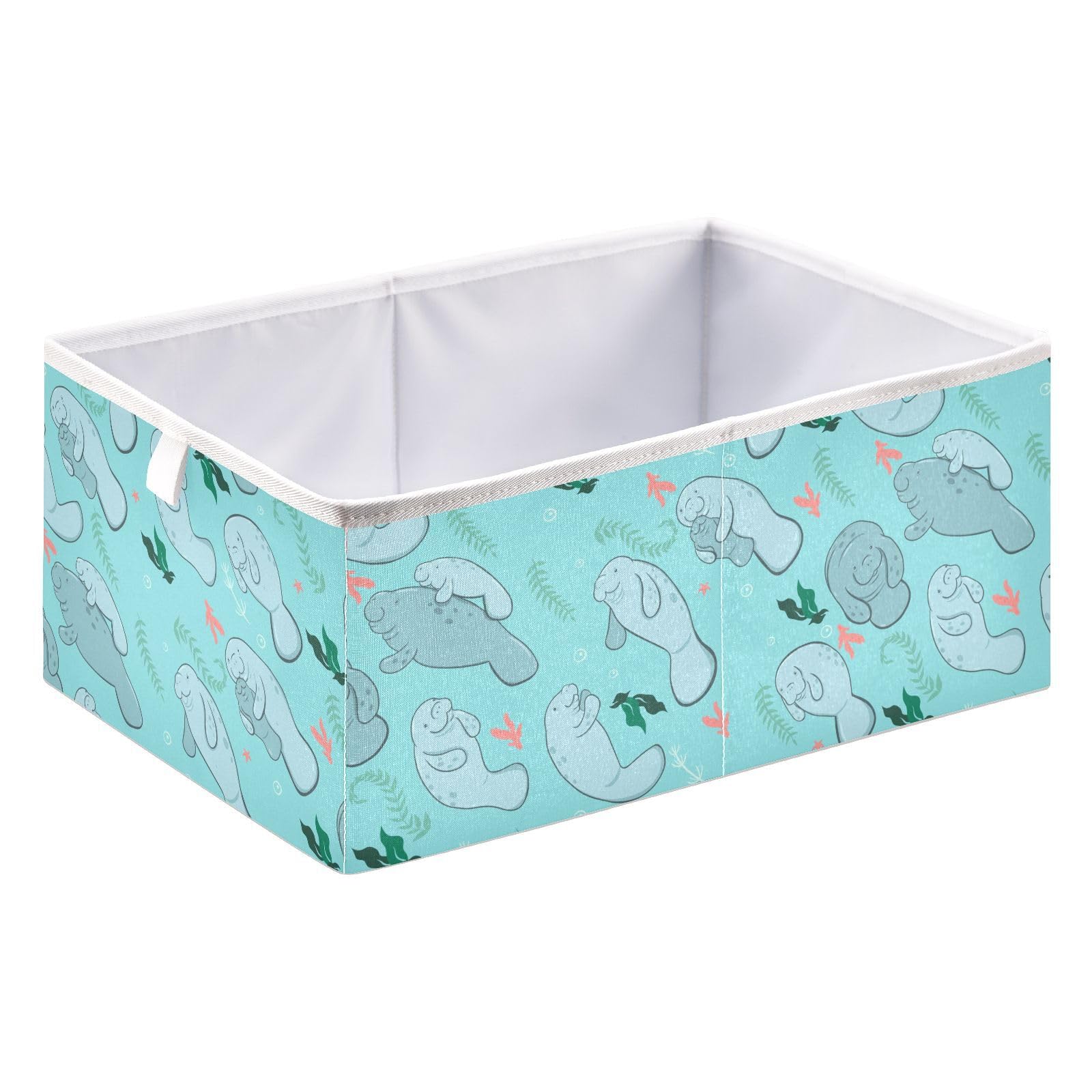 Emelivor Blue Manatees Rectangle Storage Bins Fabric Storage Cube Collapsible Foldable Storage Baskets Organizer Containers for Shelves Office Clothes Clothing Home Book,16 x 11inch