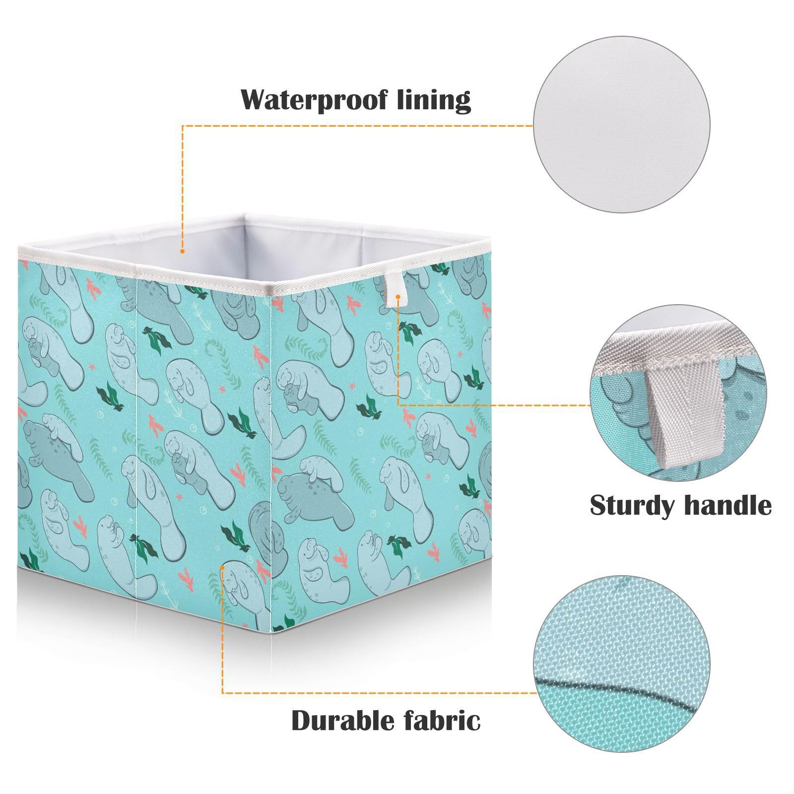 Emelivor Blue Manatees Rectangle Storage Bins Fabric Storage Cube Collapsible Foldable Storage Baskets Organizer Containers for Shelves Office Clothes Clothing Home Book,16 x 11inch