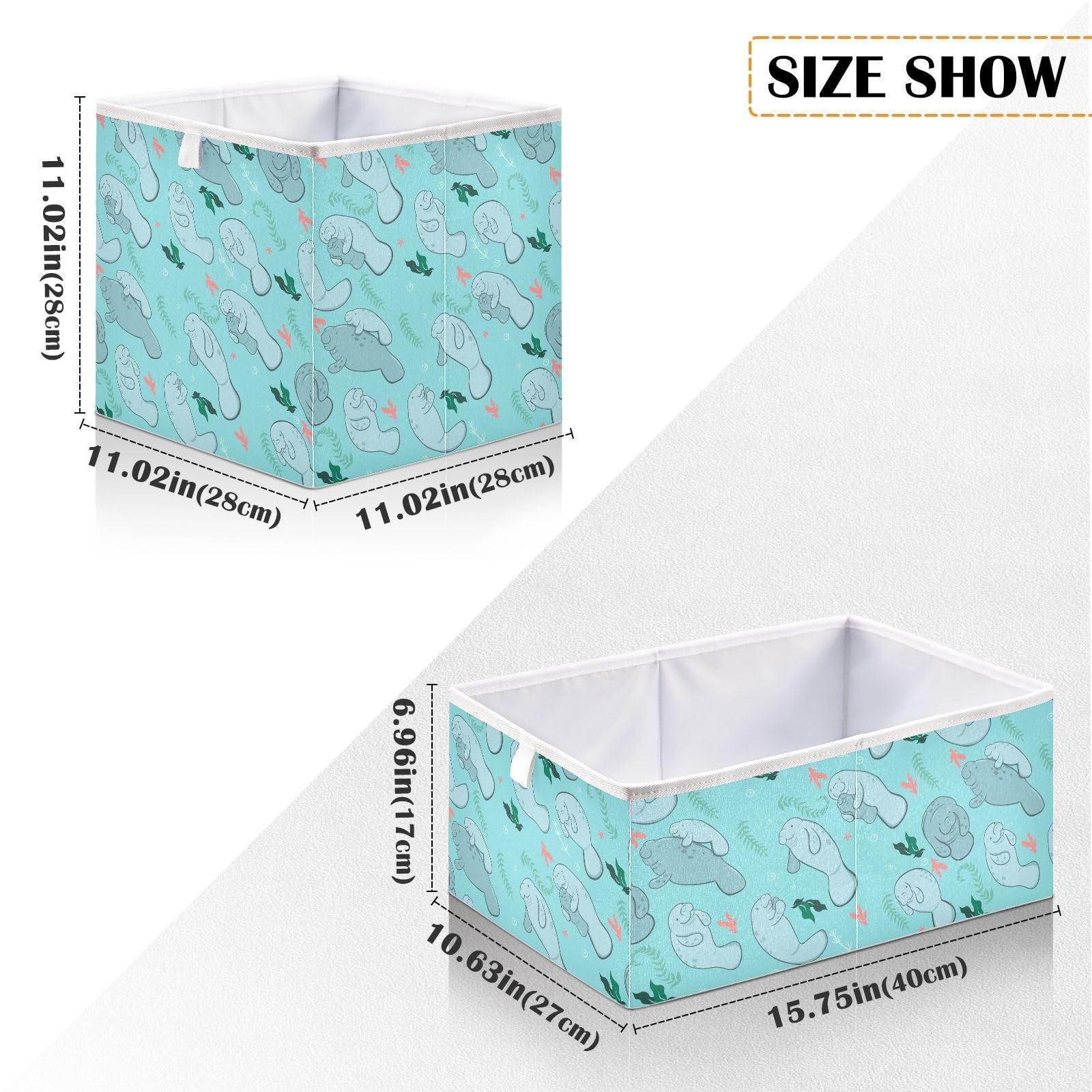 Emelivor Blue Manatees Rectangle Storage Bins Fabric Storage Cube Collapsible Foldable Storage Baskets Organizer Containers for Shelves Office Clothes Clothing Home Book,16 x 11inch