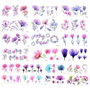 20 sheets flower temporary tattoos stickers waterproof fake tattoo sticker for body art watercolor floral temporary tattoo for women girls mixed style realistic small flowers tattoos for arm hand neck