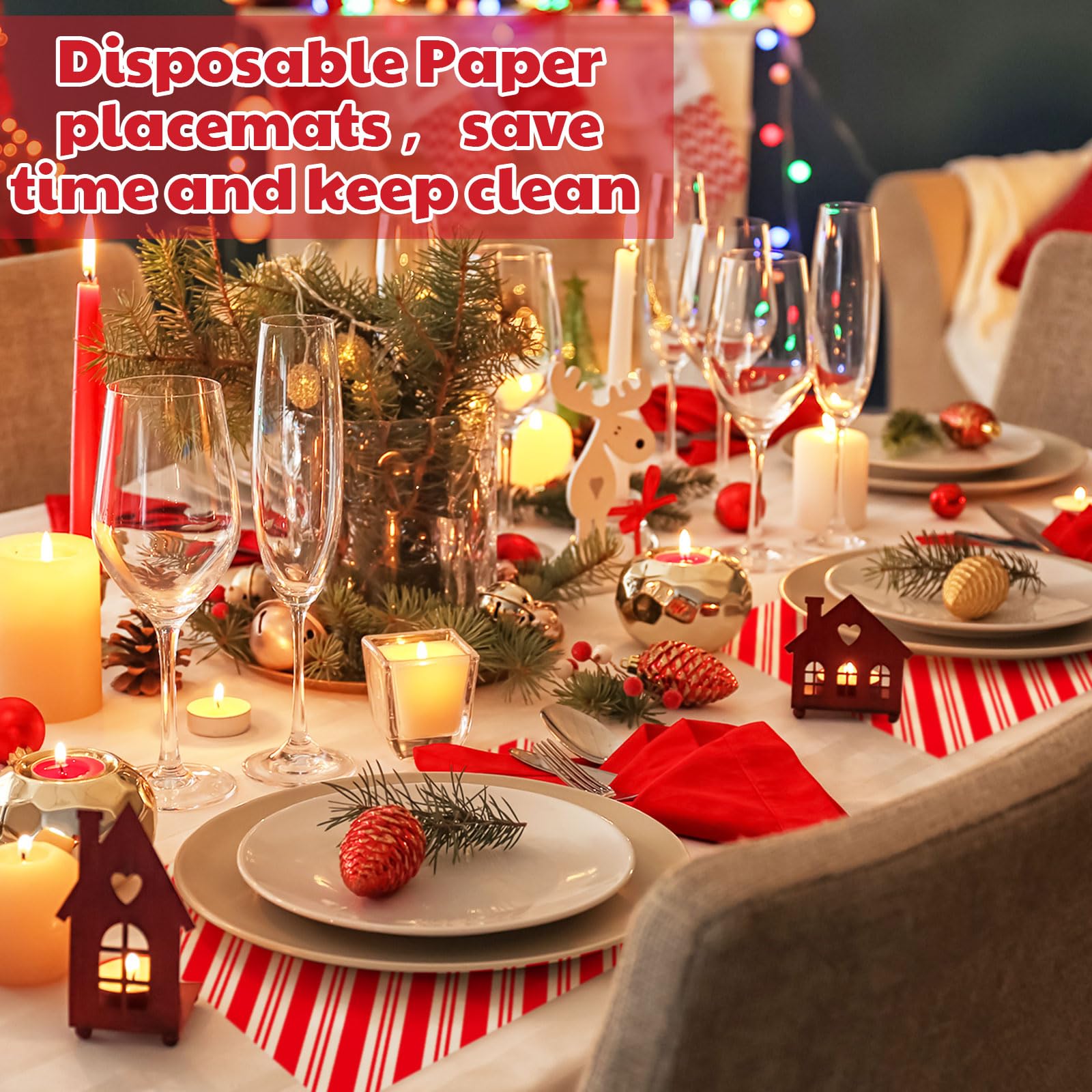 Umigy 60 Pcs Christmas Candy Dinner Paper Placemats 10.24 x 14.57 Inch Christmas Placemats Disposable Placemats Christmas Paper Placemats for Christmas Kitchen Dinner Party Supplies