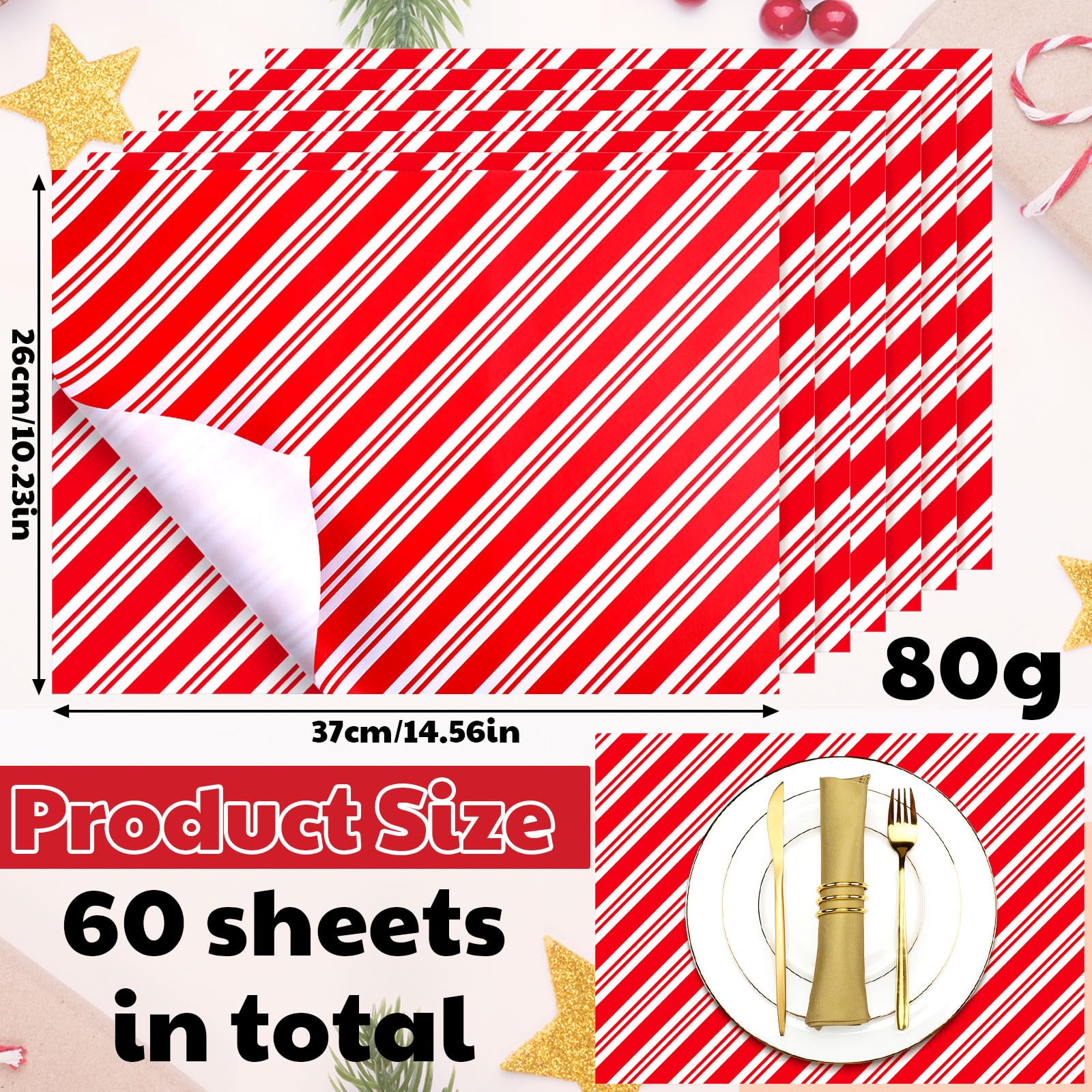 Umigy 60 Pcs Christmas Candy Dinner Paper Placemats 10.24 x 14.57 Inch Christmas Placemats Disposable Placemats Christmas Paper Placemats for Christmas Kitchen Dinner Party Supplies