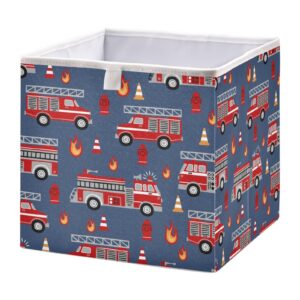 emelivor cartoon fire truck cube storage bin fabric storage cubes large storage baskets for shelves collapsible cube organizer bins for nurseries shelves offices closets home decor,11 x 11inch