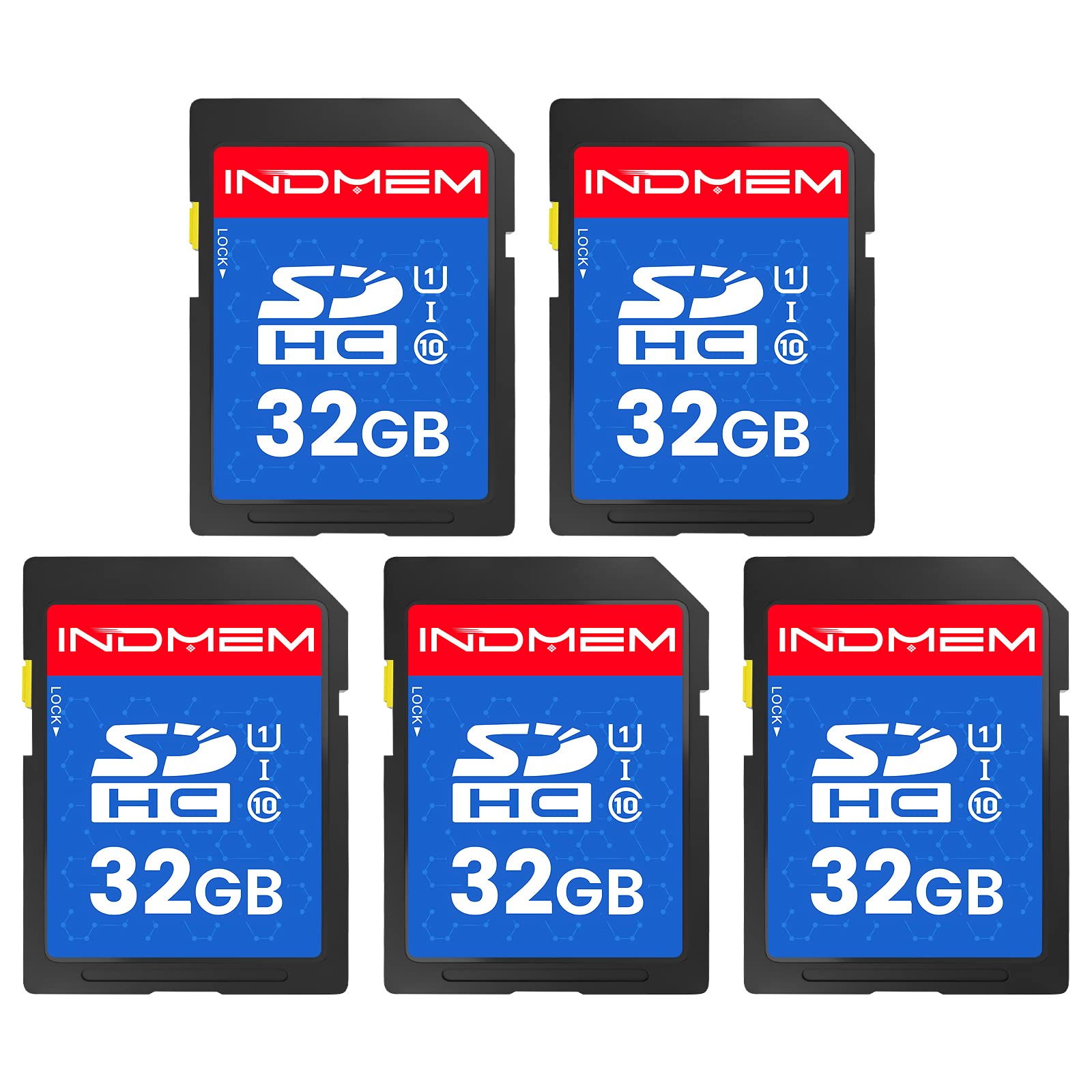 INDMEM SD Card 32GB (5 Pack) - SDHC Flash Memory Card UHS-I U1 Class 10 High-Speed Full HD Video Compatible with Digital Point-and-Shoot Cameras, HD Camcorders, DSLR and PC