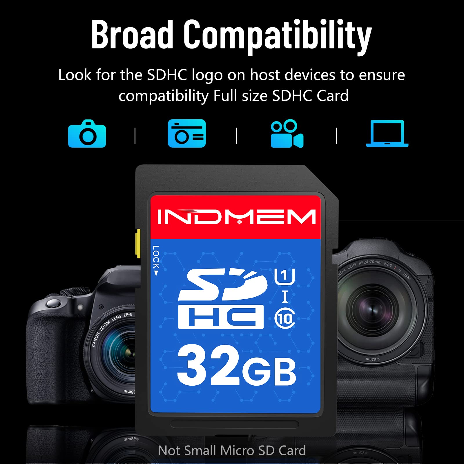 INDMEM SD Card 32GB (5 Pack) - SDHC Flash Memory Card UHS-I U1 Class 10 High-Speed Full HD Video Compatible with Digital Point-and-Shoot Cameras, HD Camcorders, DSLR and PC