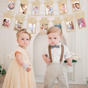 Whaline 1st Birthday Baby Photo Banner for Newborn to 12 Months, Monthly Milestone Photograph Bunting Garland, First Birthday Celebration Decoration (Champagne Gold)