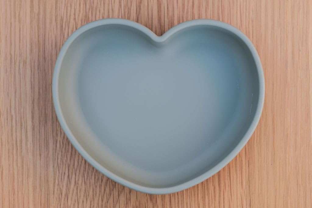 Spoondrift 100% Food Grade Silicone Suction Heart Plate | For Babies And Toddlers, BPA FREE, Diswasher Safe & Microwave Safe - Choose From 6 Colors (Sage)