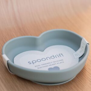 Spoondrift 100% Food Grade Silicone Suction Heart Plate | For Babies And Toddlers, BPA FREE, Diswasher Safe & Microwave Safe - Choose From 6 Colors (Sage)