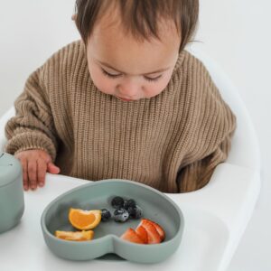 Spoondrift 100% Food Grade Silicone Suction Heart Plate | For Babies And Toddlers, BPA FREE, Diswasher Safe & Microwave Safe - Choose From 6 Colors (Sage)