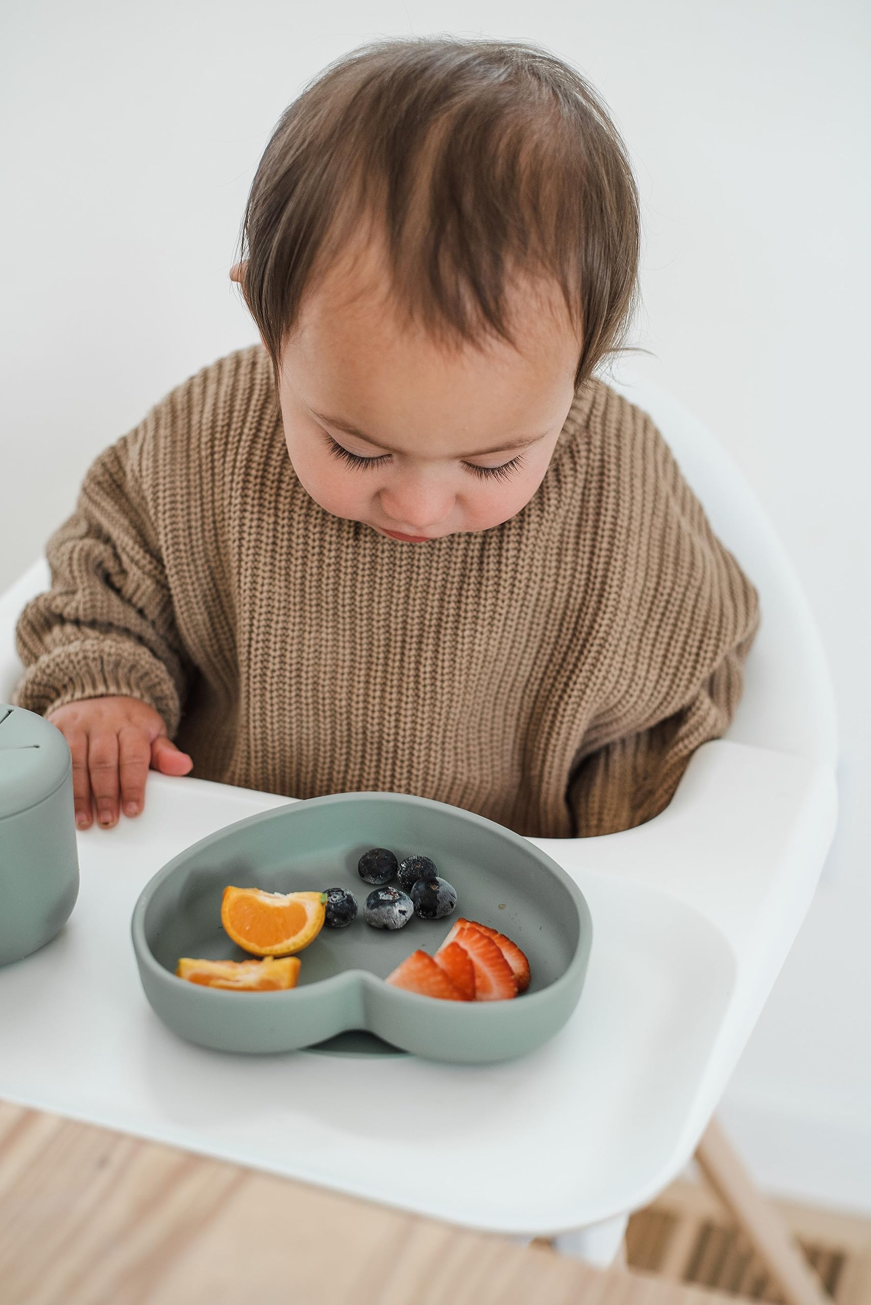 Spoondrift 100% Food Grade Silicone Suction Heart Plate | For Babies And Toddlers, BPA FREE, Diswasher Safe & Microwave Safe - Choose From 6 Colors (Sage)