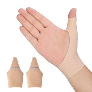 velpeau thumb wrist compression sleeve for arthritis pain (2 pcs) -elastic liner for plastic splint, right & left hands (beige, long version, medium)