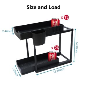 YIYUE Under Sink Storage, Adjustable Height Bathroom Kitchen Pull Out under Sink Organizer and Storage, 2 Tie Non - slip Sturdy Double Sliding Drawers Black