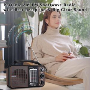 Audiocrazy AM FM Portable Radio Shortwave Radio with Bluetooth,Radio Plug in Wall or Battery Powered,Rechargeable Radio with Strong Recepiton,Headphone Jack,SD/USB Slot,Good for Home Seniors Elderly