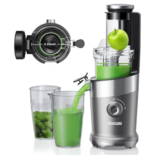 Jocuu Cold Press Juicer Machine with Large Feeding Chute, Slow Masticating Juicer for Vegetables and Fruits with High Juicer Yield, Effortless Cleaning, BPA Free Whole Fruit Juicer