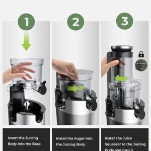 Jocuu Cold Press Juicer Machine with Large Feeding Chute, Slow Masticating Juicer for Vegetables and Fruits with High Juicer Yield, Effortless Cleaning, BPA Free Whole Fruit Juicer