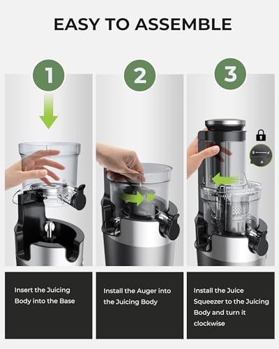 Jocuu Cold Press Juicer Machine with Large Feeding Chute, Slow Masticating Juicer for Vegetables and Fruits with High Juicer Yield, Effortless Cleaning, BPA Free Whole Fruit Juicer