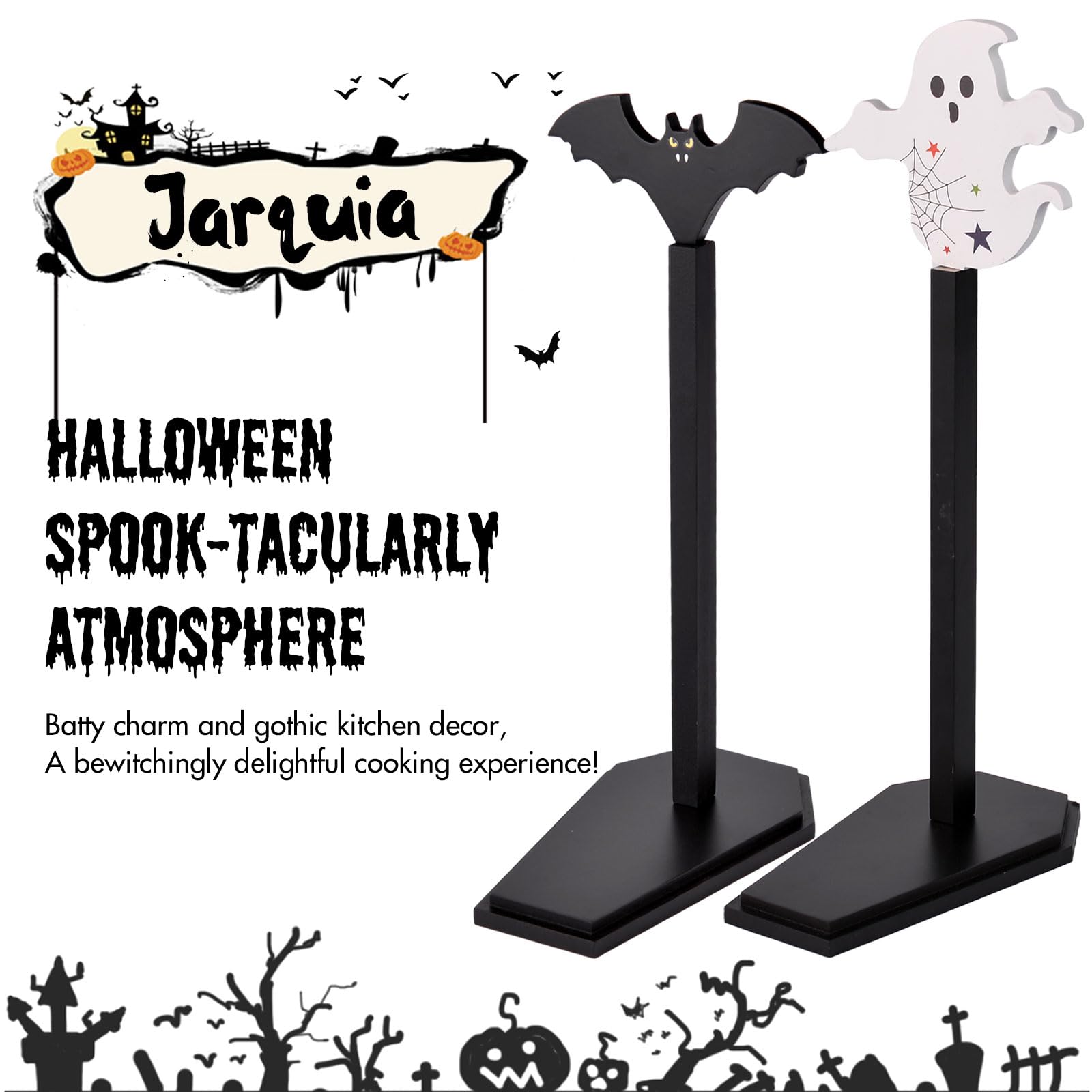 2PCS Bat Paper Towel Holder with Coffin Base-Gothic Home Decor for Halloween-Ghost Halloween Gothic Decor Paper Towel Holder for Countertop Stand (Ghost)