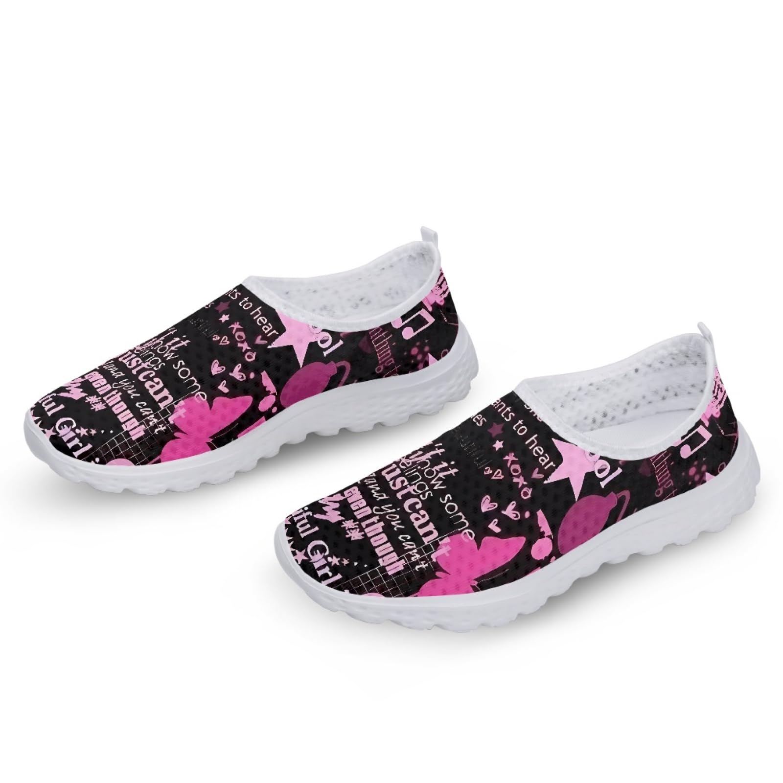 Breast Cancer Sneakers Womens Lightweight Comfortable Mesh Slip On Shoes Without Laces Rocking Shoes for Girls No Laces Mesh Shoes Heels Work Travel Travel Shoes Durable Minimalist Shoes Women