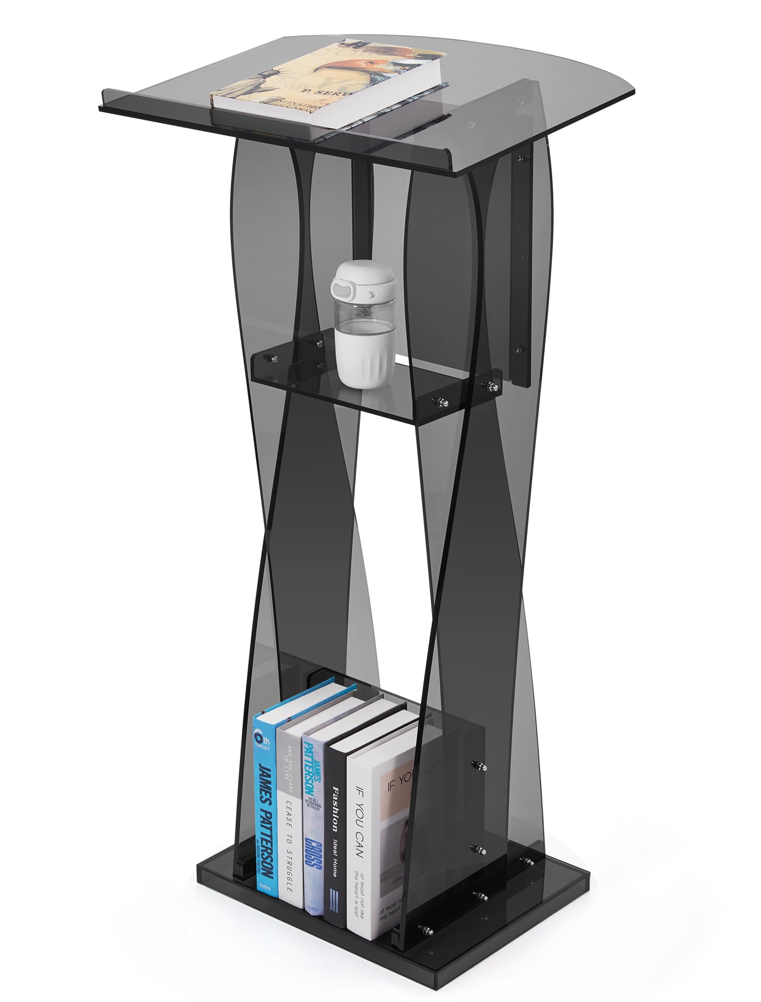 HODLBIT Upgraded Acrylic Podium Stand, Pulpits for Churches, 47.5inch Modern Lecterns & Podiums with Storage Shelf for Classroom, Weddings, Professional Presentation Podiums, Easy Assembly