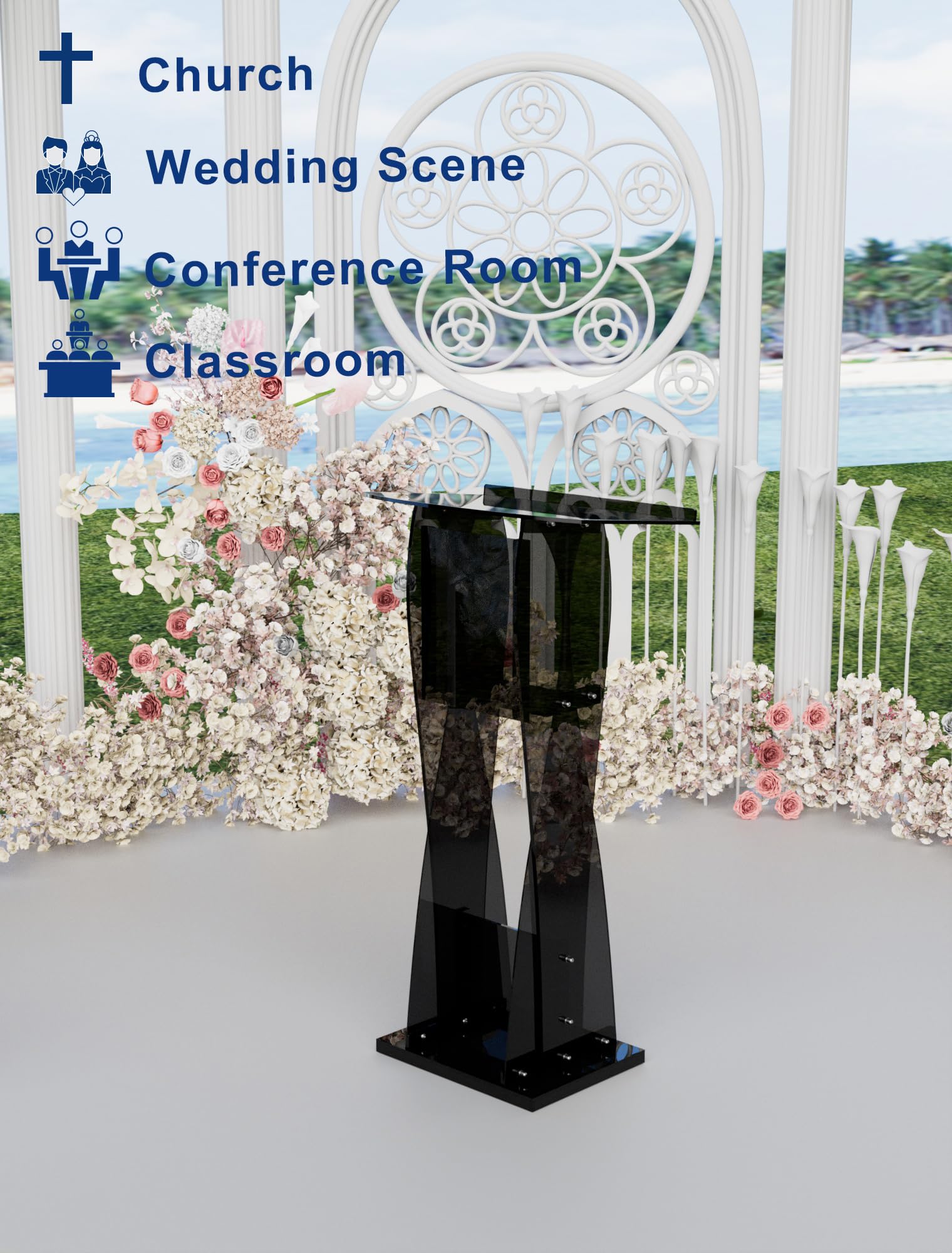 HODLBIT Upgraded Acrylic Podium Stand, Pulpits for Churches, 47.5inch Modern Lecterns & Podiums with Storage Shelf for Classroom, Weddings, Professional Presentation Podiums, Easy Assembly