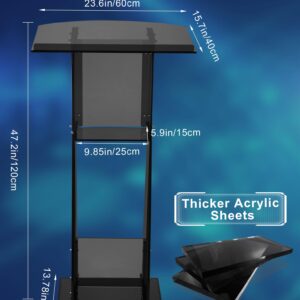 HODLBIT Upgraded Acrylic Podium Stand, Pulpits for Churches, 47.5inch Modern Lecterns & Podiums with Storage Shelf for Classroom, Weddings, Professional Presentation Podiums, Easy Assembly