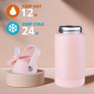 Kerilyn 12oz Kids Insulated Water Bottle, Leak-proof Toddler Cup With Straws Lids, Kids Water Bottles For School Boys Girls, Stainless Steel Vacuum Insulated Bottle For Kids, BPA Free, Pink