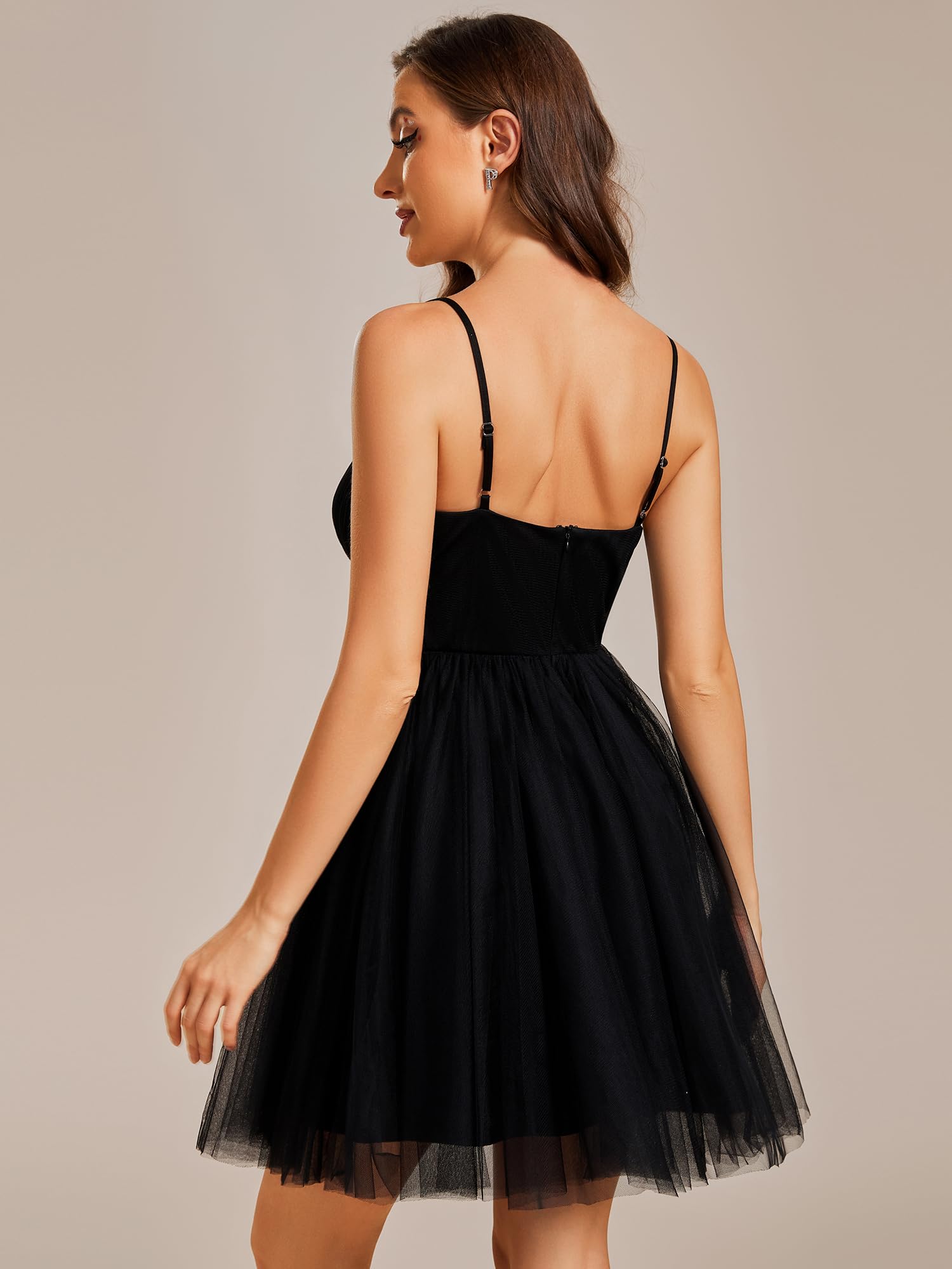 Ever-Pretty Women's Trendy Tulle High Waist V-Neck Summer Ball Gowns for Party Black US12