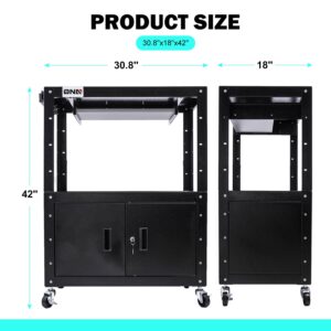 DNA MOTORING Steel AV Cart with Extra Storage Cabinet, 30.8" x 18" x 22"-42" Height Adjustable Rolling Projector Utility Cart, TOOLS-00293