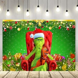 Green Christmas Backdrop for Party Supplies 5x3ft Grinch and Dog Photo Background Merry Christmas Photography Backdrop Grinchmas Banner