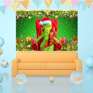 Green Christmas Backdrop for Party Supplies 5x3ft Grinch and Dog Photo Background Merry Christmas Photography Backdrop Grinchmas Banner