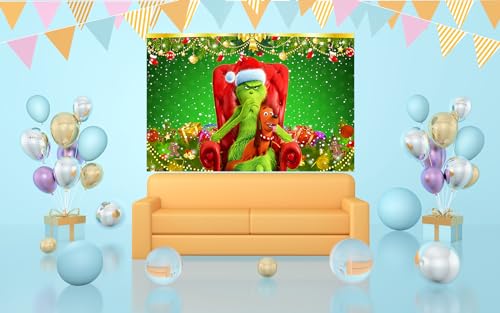 Green Christmas Backdrop for Party Supplies 5x3ft Grinch and Dog Photo Background Merry Christmas Photography Backdrop Grinchmas Banner