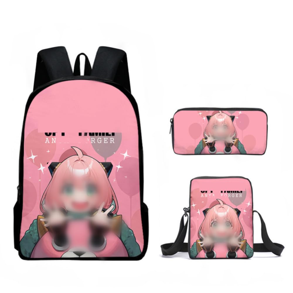 Zidufan 3PCS Anime Anya-Forger Backpack Cosplay Cute Daypack Travel Laptop Bag SchoolBag Unisex(One Size,Pink)