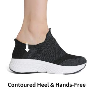 Women's Hands-Free Slip-On Casual Sneakers, Lightweight Arch Fit Walking Shoes, Knit-Comfortable Tennis Running Workout Sneakers for Women, Black M7.5